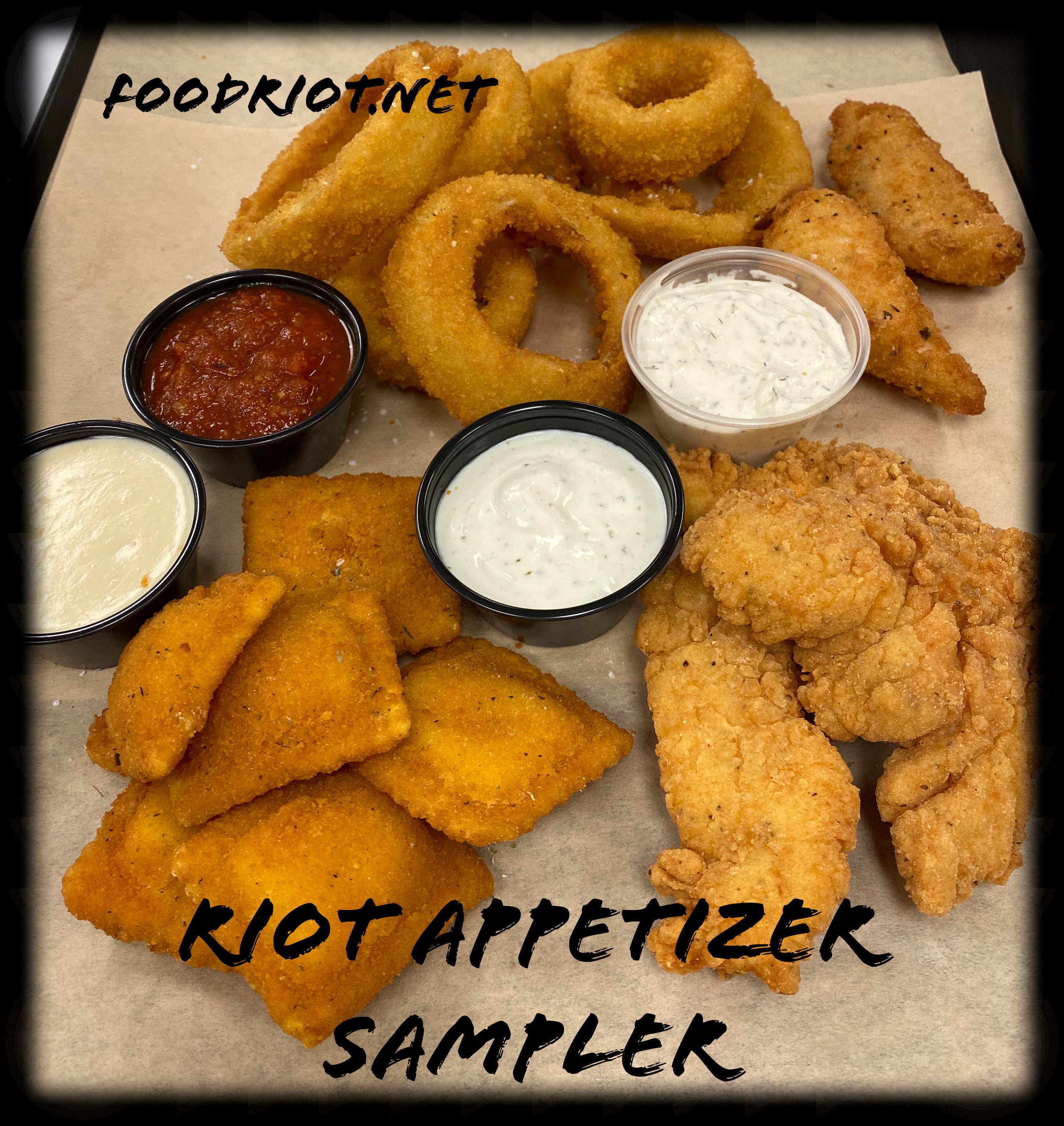 The Riot Appetizer Sampler W/ 2oz. Ailoi, 2oz. Marinara, 2oz. Alfredo ...